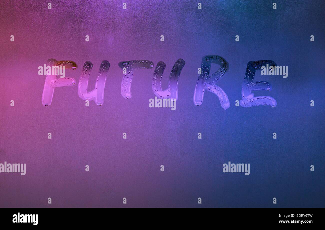 word future handwritten on night foggy window glass surface Stock Photo ...