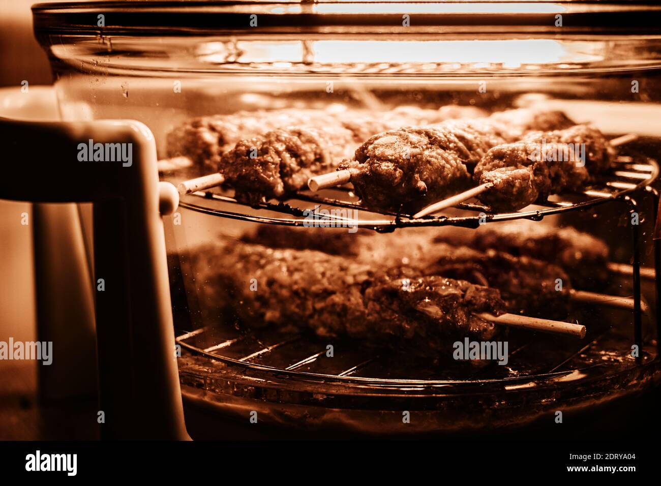 selective focus photo of home grilling. cooking lulia-kebab (minced ...