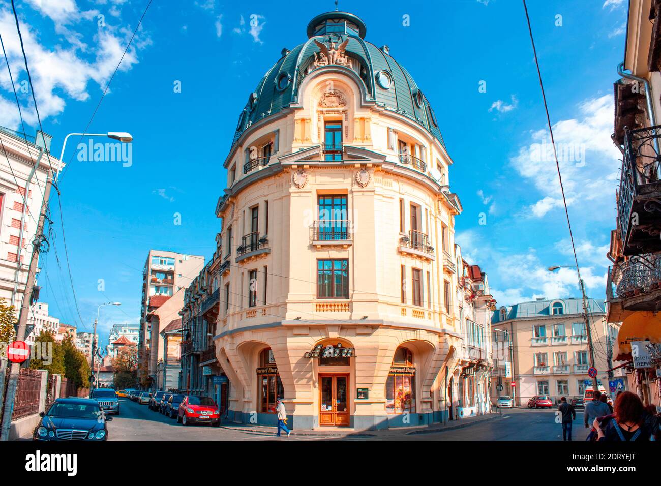 Bucharest, Romania Amazing design curved house or building with cloudy ...