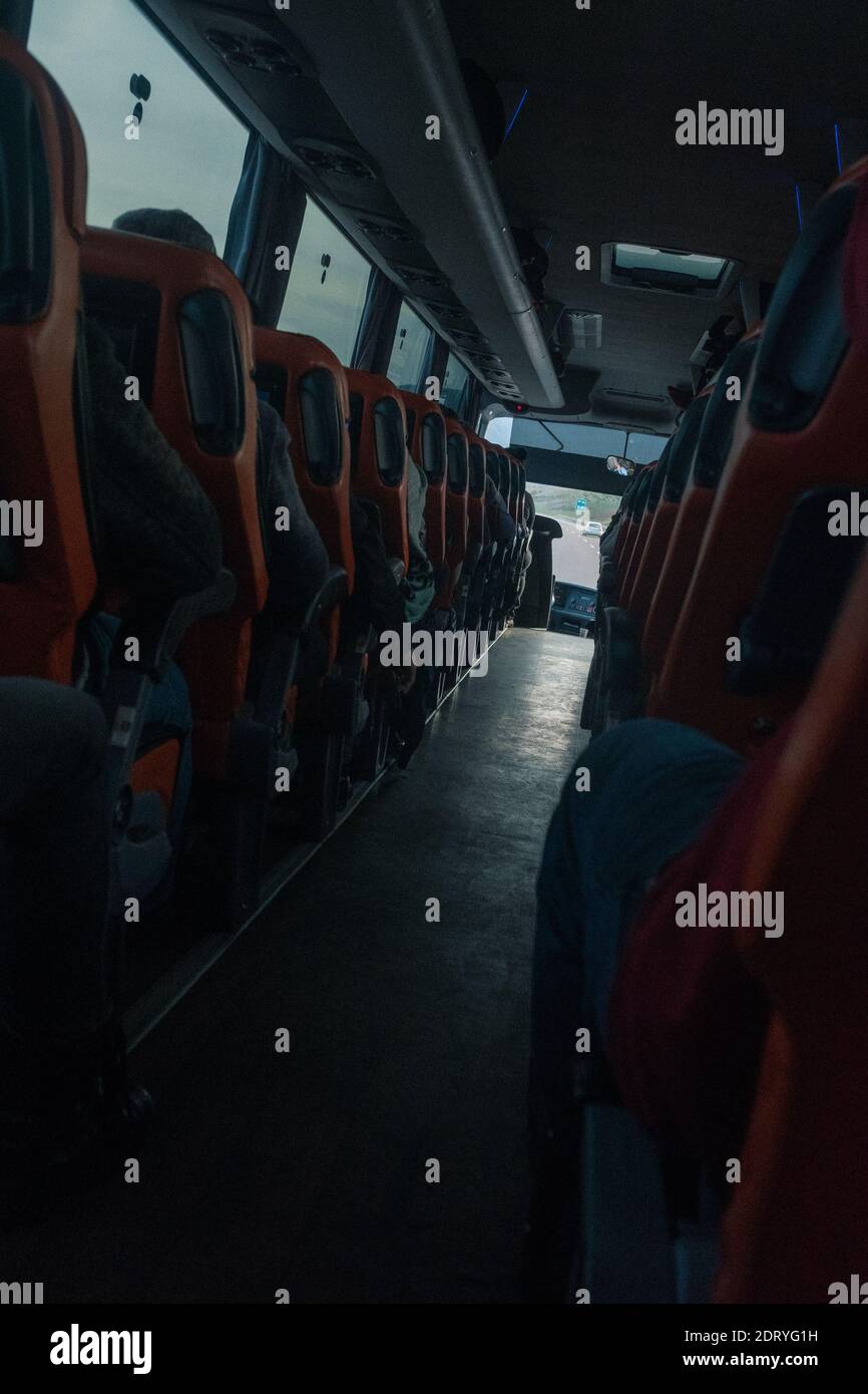 Interior Of Empty Bus Stock Photo - Alamy