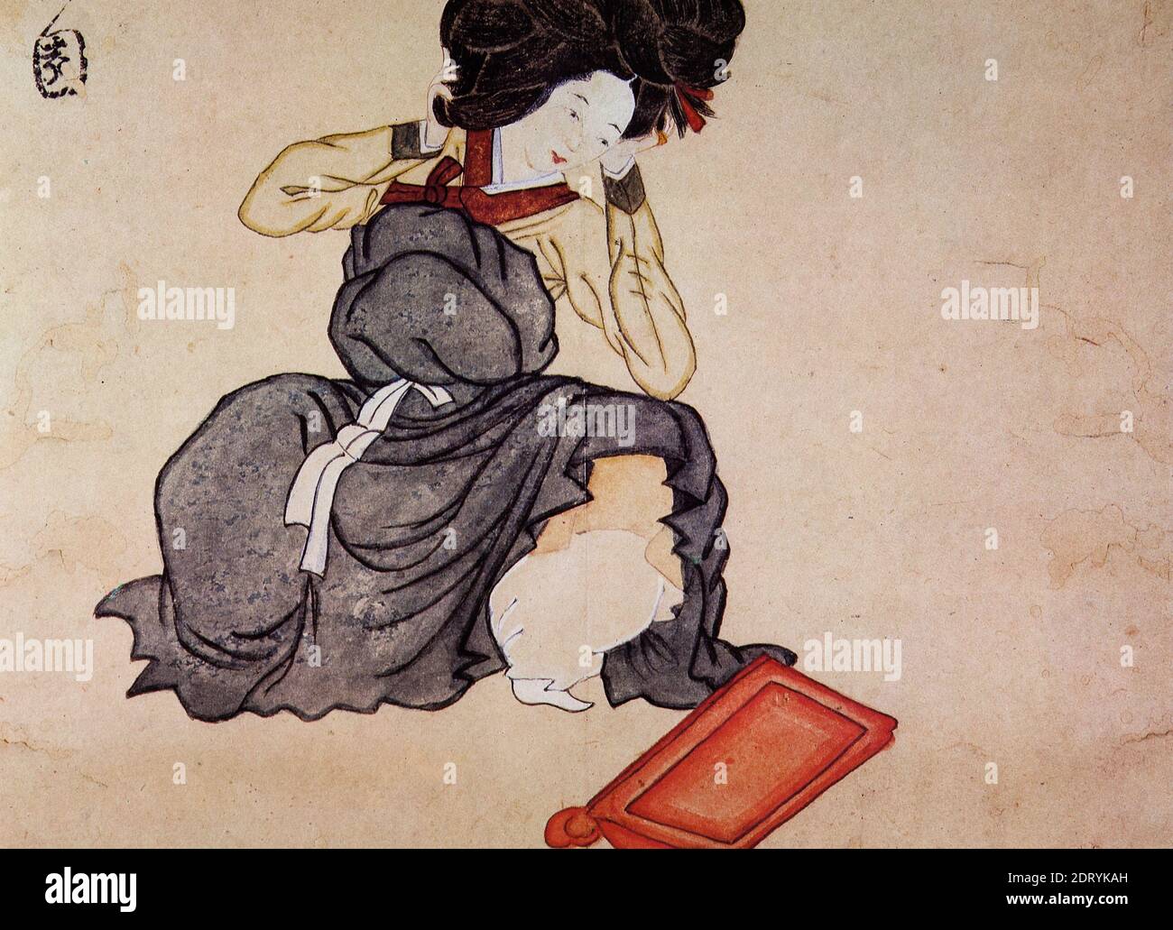 Korean Painting, Danwon, Kim Hong-do, Woman with Big Hair, Beauty ...