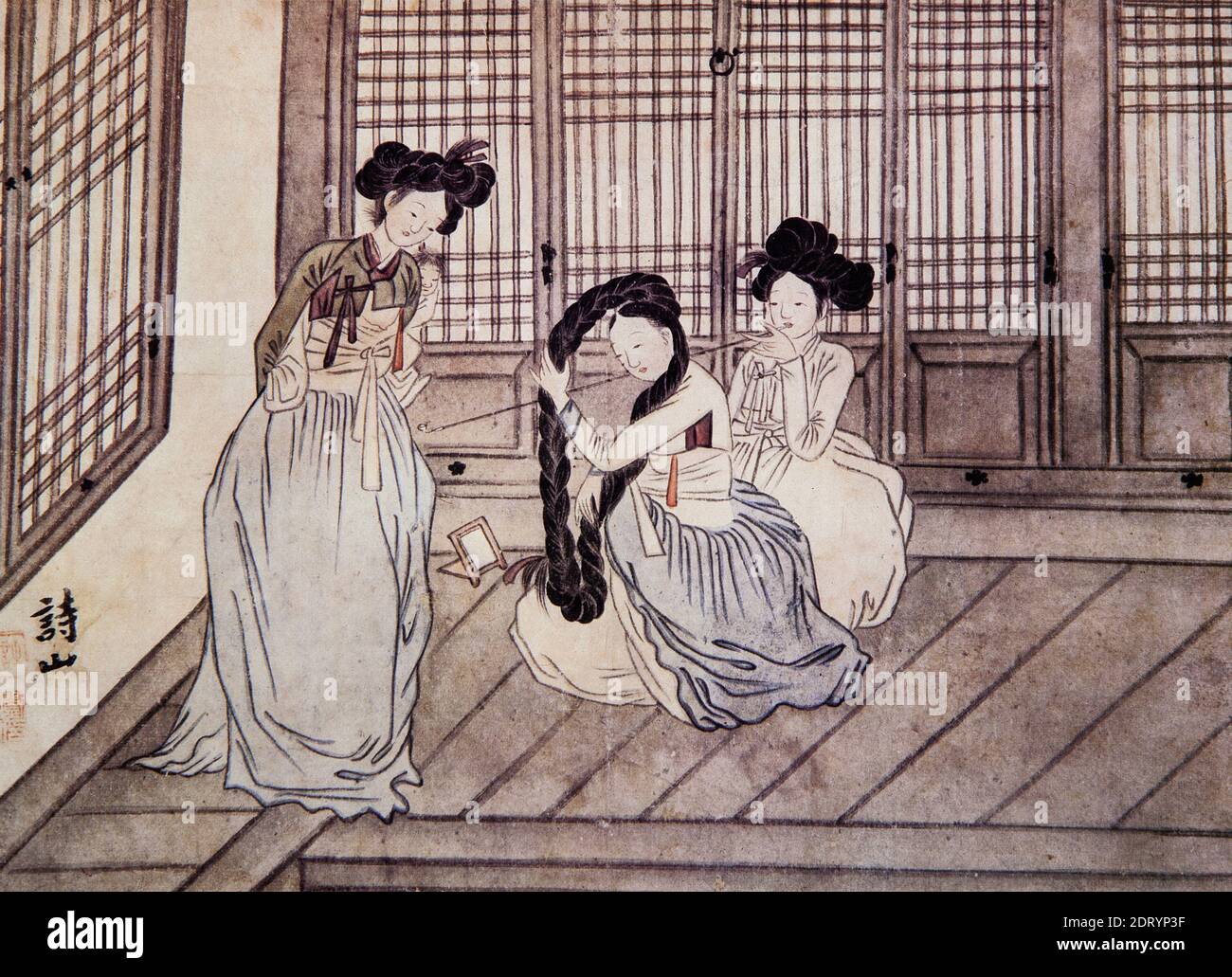 Korean painting, Sisan, Yu Unhong, courtesan, private collection Stock ...