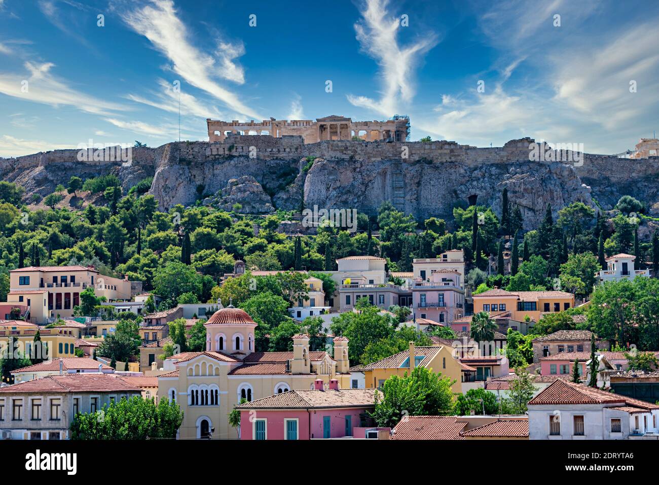 under the sacred rock of the acropolis in athens Stock Photo - Alamy