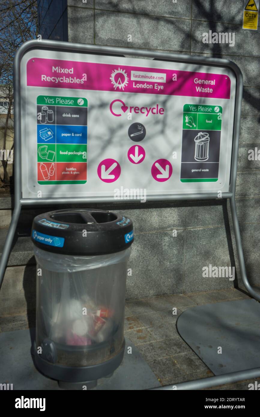 Mixed recycling waste bin in the streets of London,England,UK Stock ...