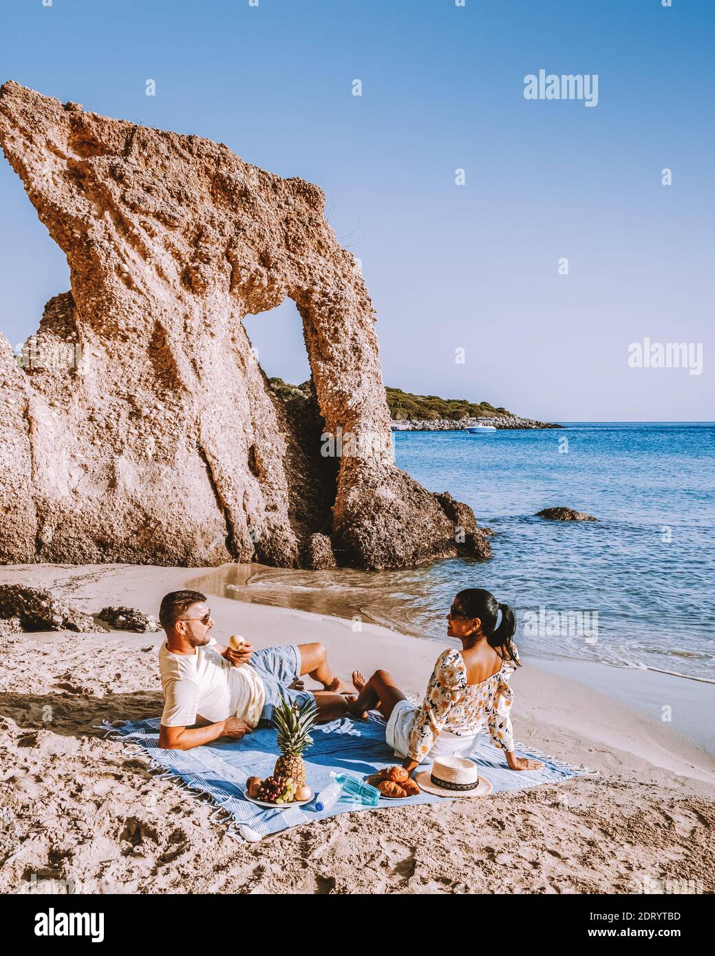 couple men and woman mid age on vacation at the Greek Island Crete ...