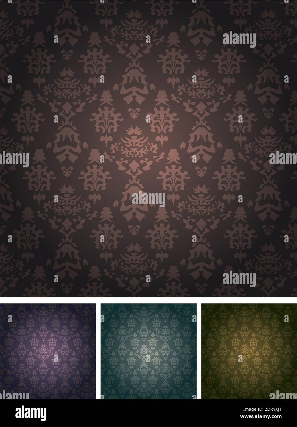 A vertical illustration of luxurious wallpaper pattern samples in ...