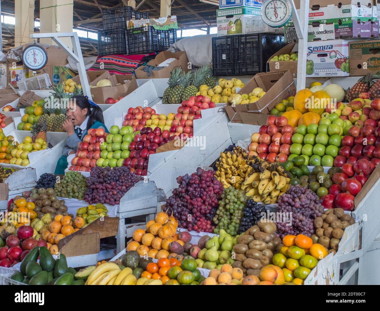 Cusco, Peru - May 19, 2016: Woman from kechua tribe is selling fruit on ...