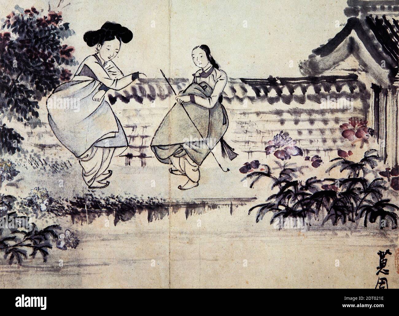 Korean Painting, Hyewon, Shin Yunbok, Two Women, Seoul National ...