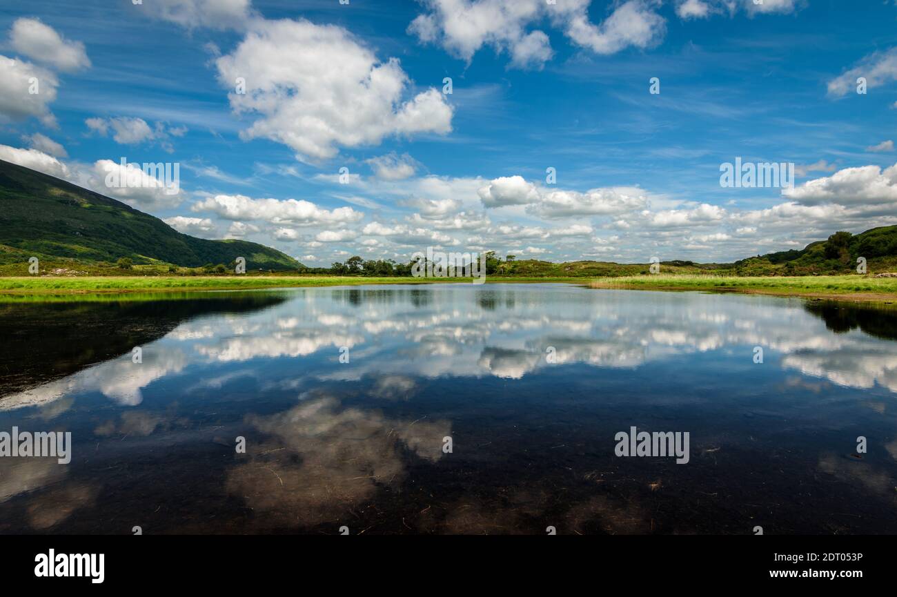Scenery of Killarney National Park, dramatic sky, green mountains and ...