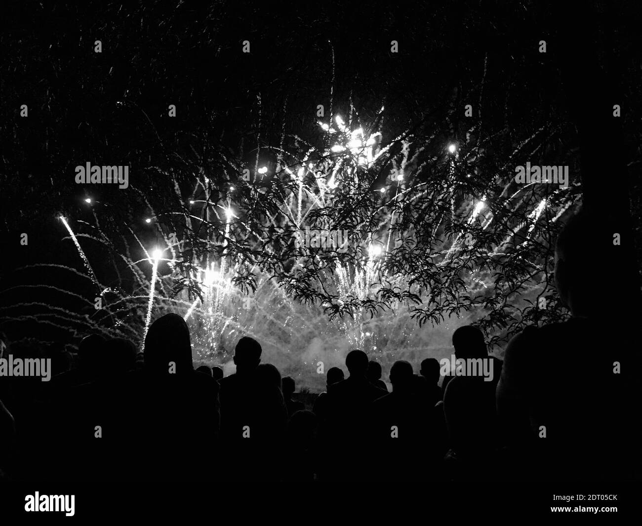 Silhouette Of People Watching Firework Display At Night Stock Photo - Alamy