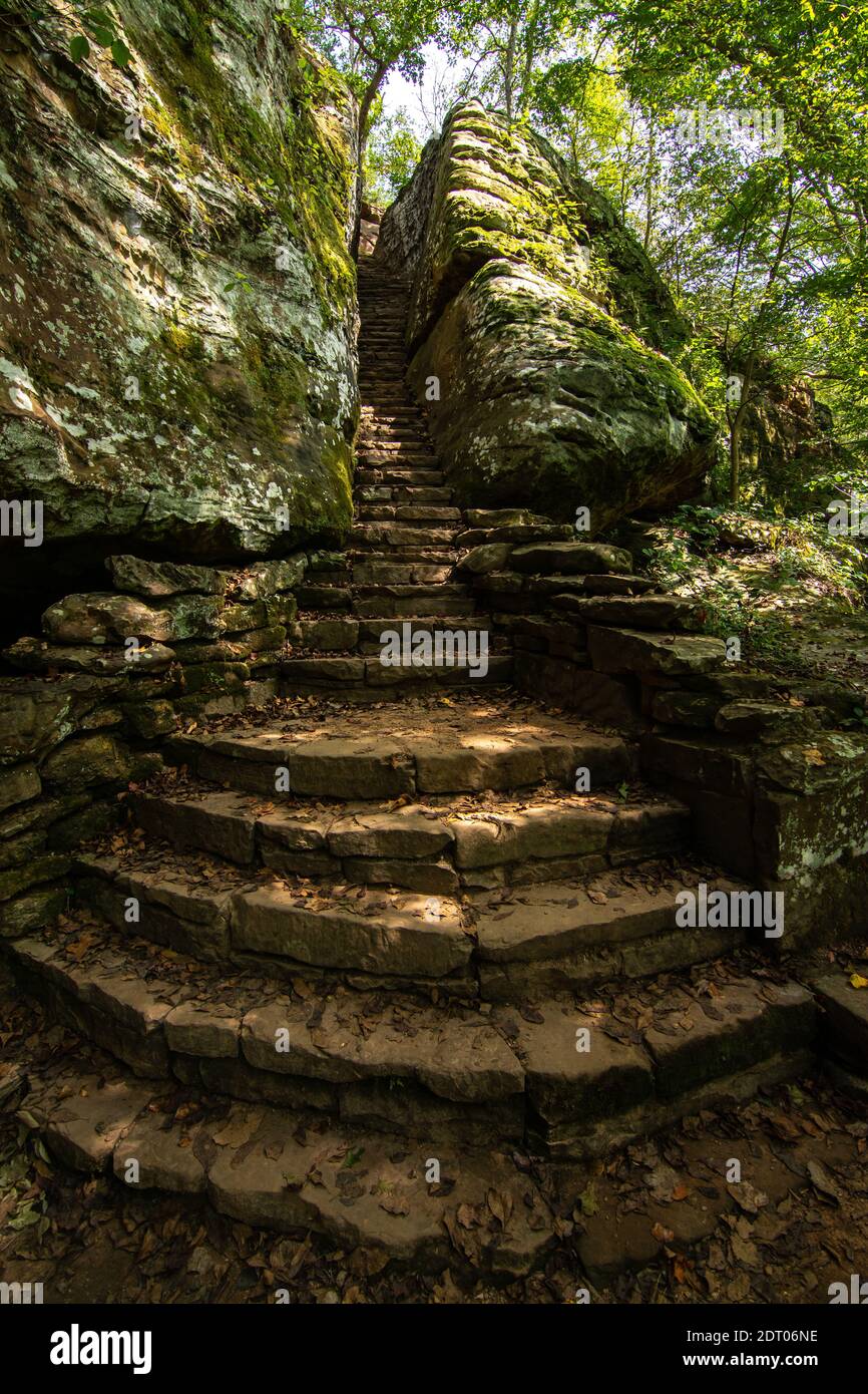 stone staircase along the trail at Bell Smith Springs. Shawnee National ...