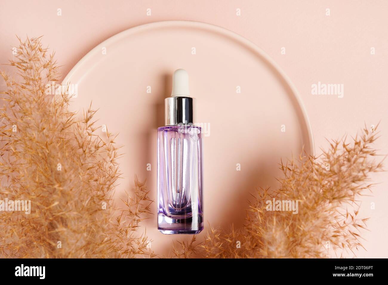 beautiful flat lay skin care, cosmetic bottle serum liquid dropper on ...