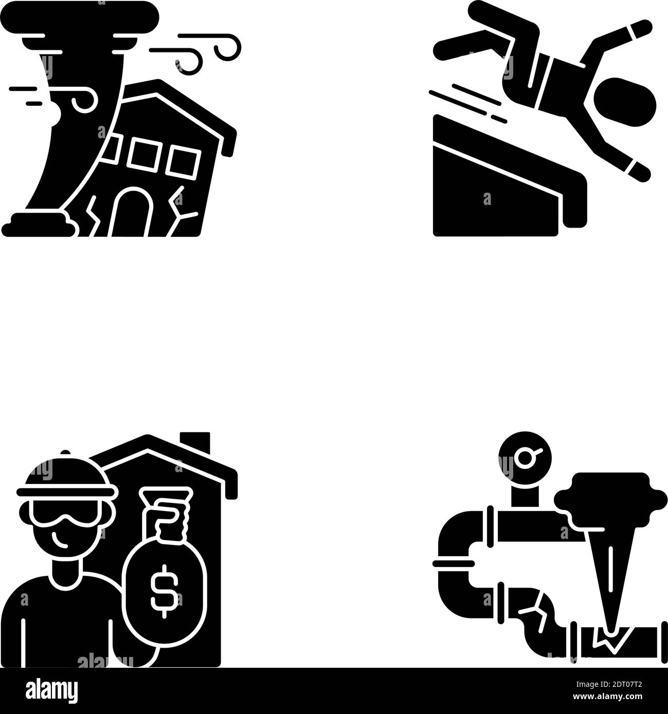 Reducing hazard risks black glyph icons set on white space Stock Vector ...