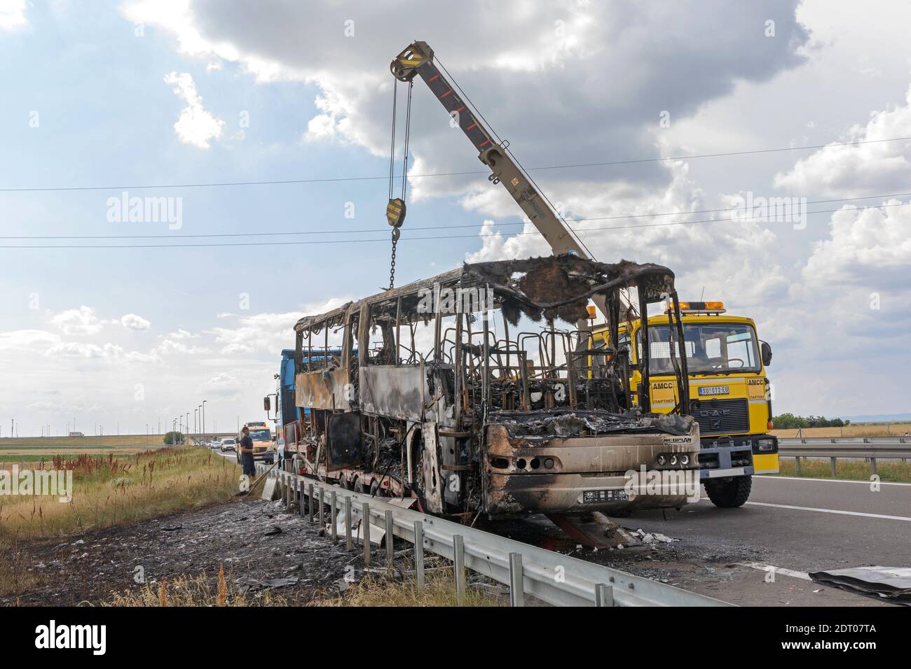 Belgrade, Serbia - June 03, 2018: Burned Coach Bus at Highway Recovery ...