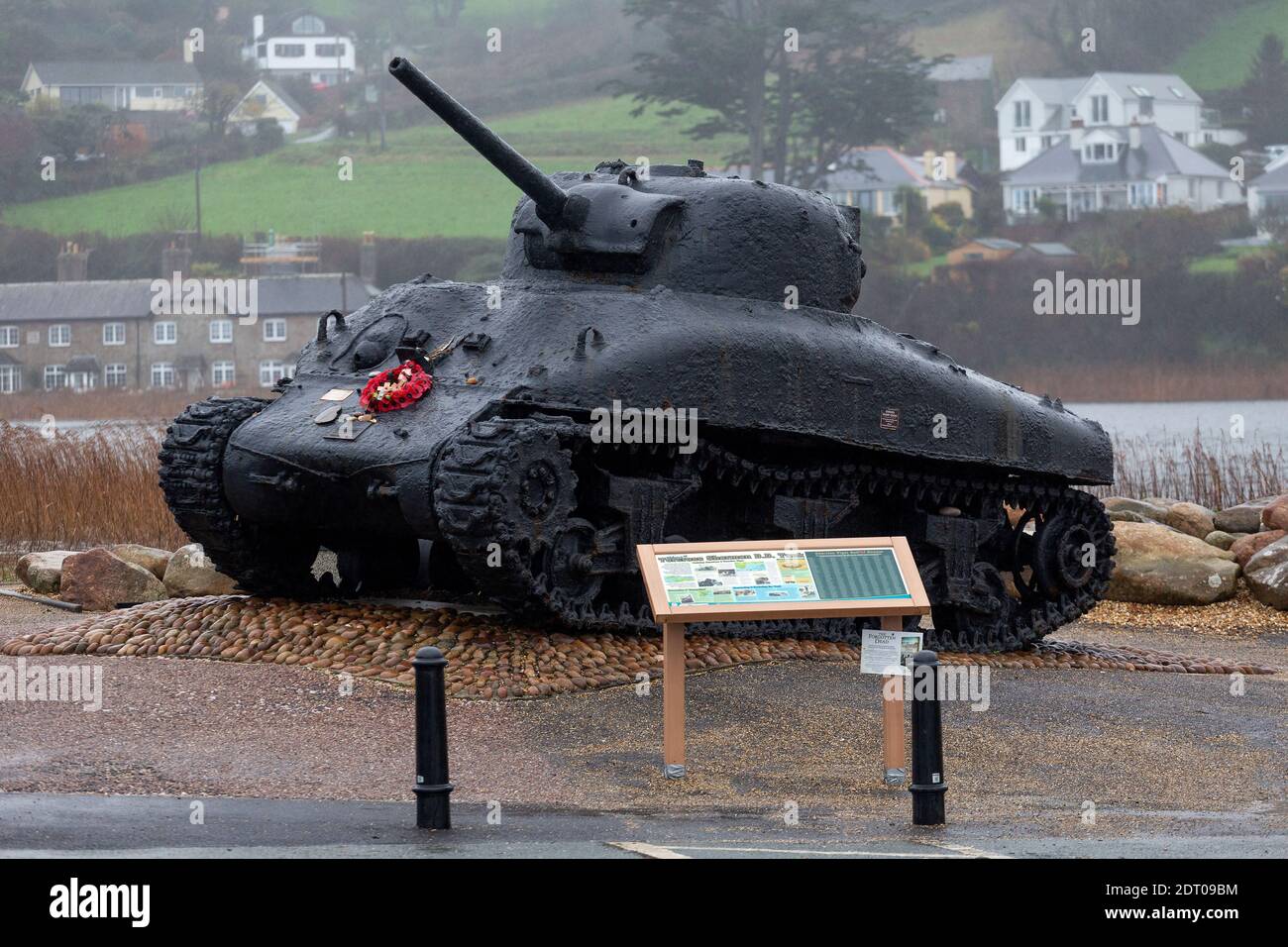 The Sherman tank on display at Slapton, Devon, as a memorial for the ...