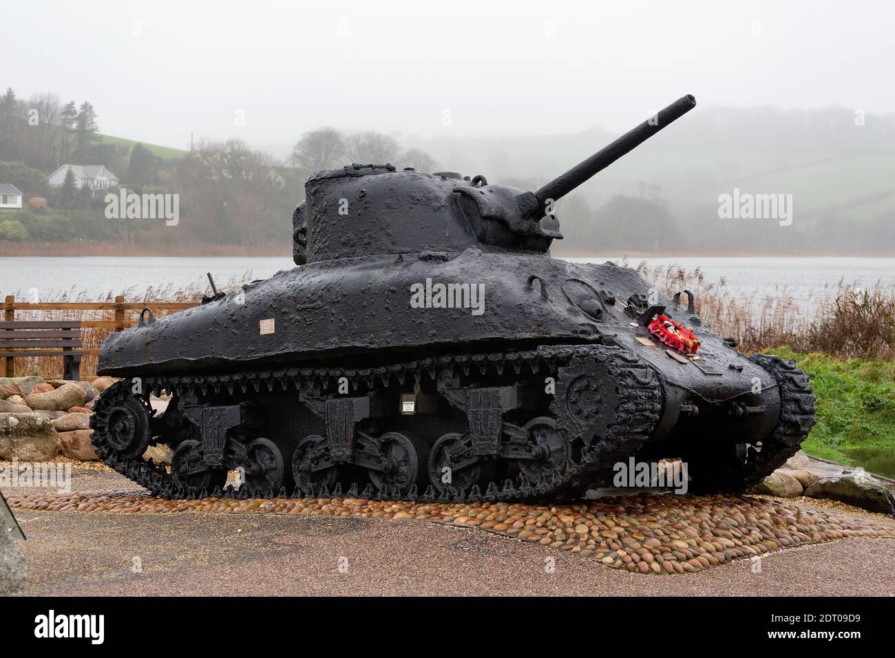 The Sherman tank on display at Slapton, Devon, as a memorial for the ...