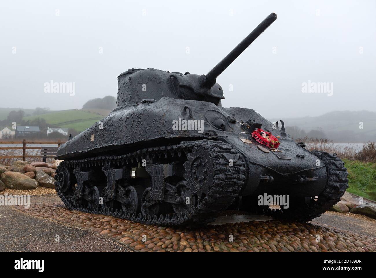 The Sherman tank on display at Slapton, Devon, as a memorial for the ...