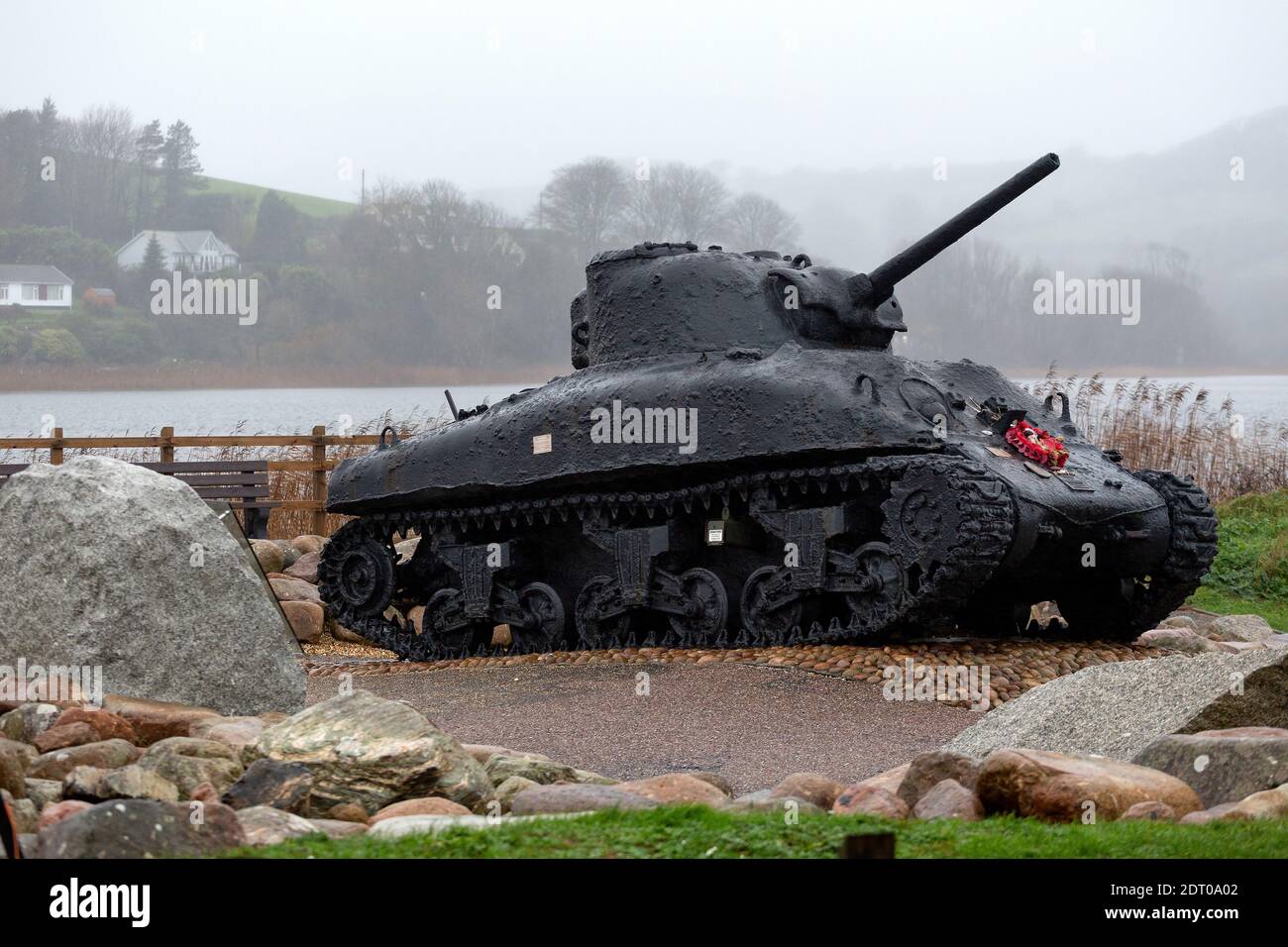The Sherman tank on display at Slapton, Devon, as a memorial for the ...
