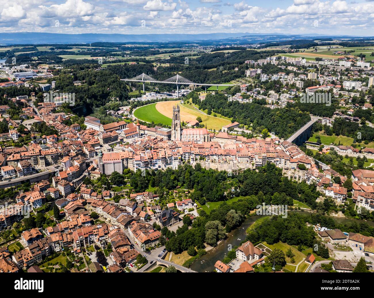 The old town of Fribourg and its cathedral Saint Nicolas seen from the ...