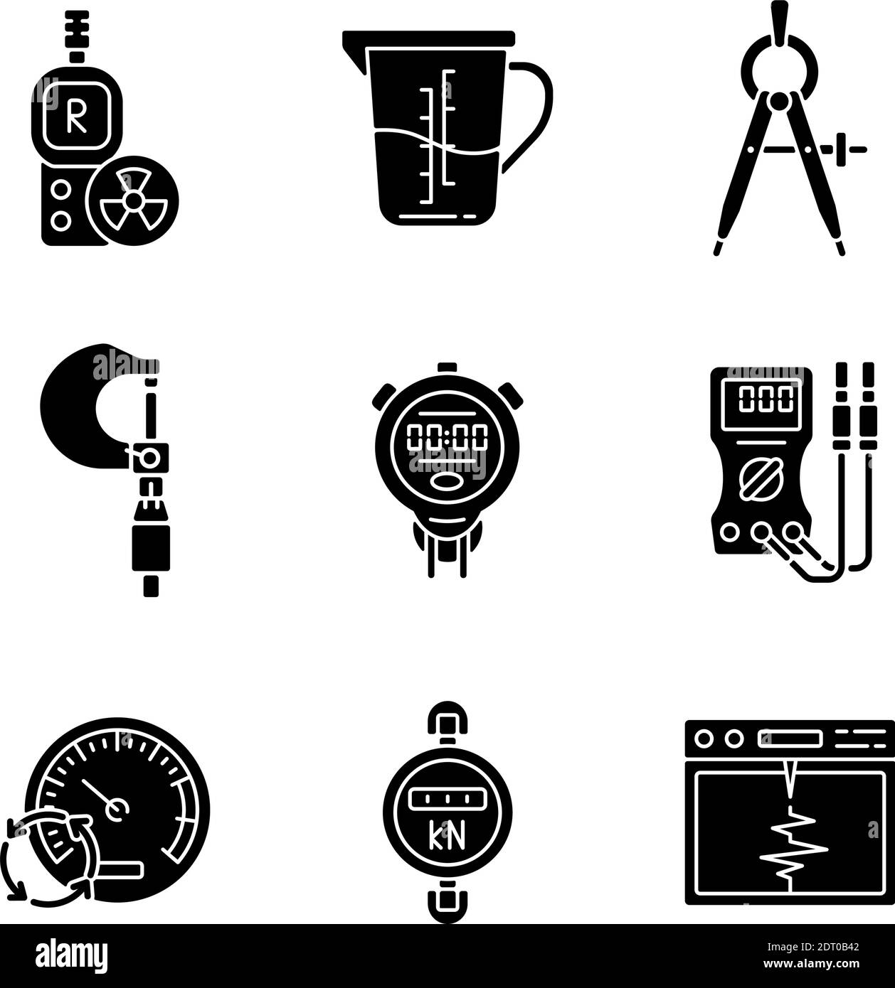 Measuring instruments black glyph icons set on white space Stock Vector ...