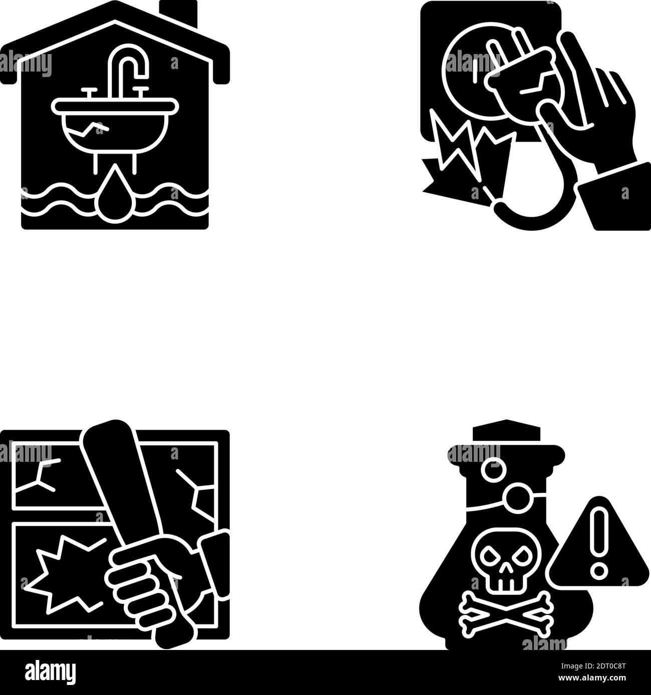 Preventing house hazards black glyph icons set on white space Stock ...
