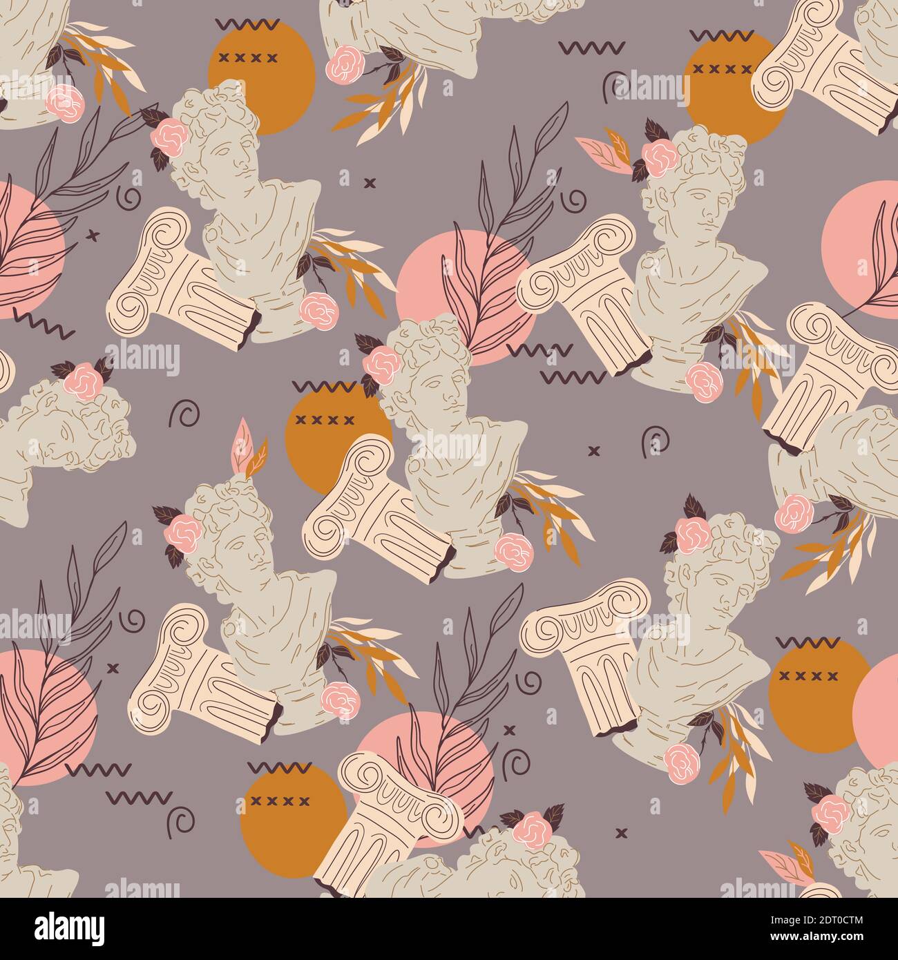 Seamless pattern with antique sculpture and ancient column,abstract ...