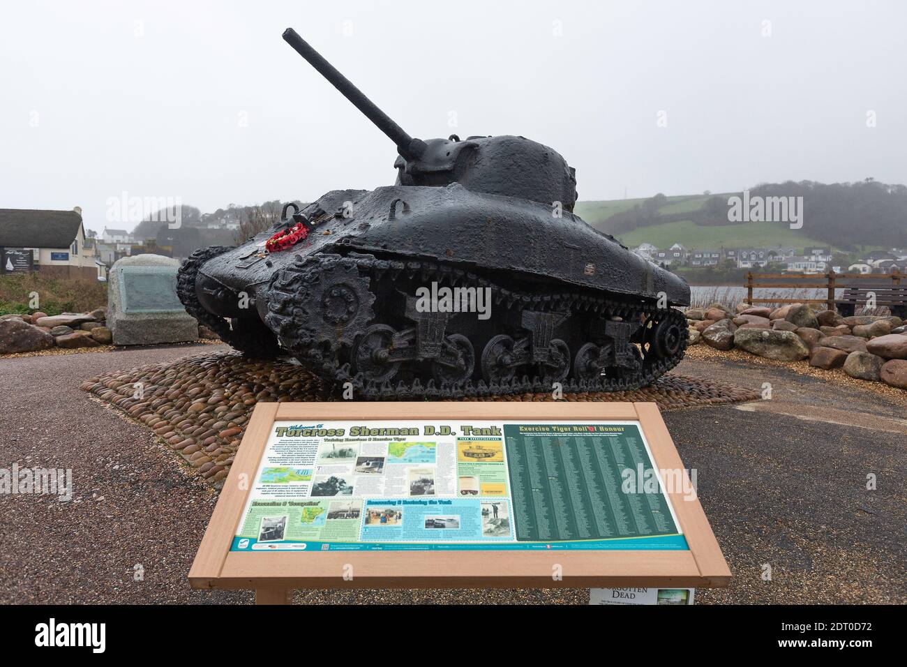 The Sherman tank on display at Slapton, Devon, as a memorial for the ...
