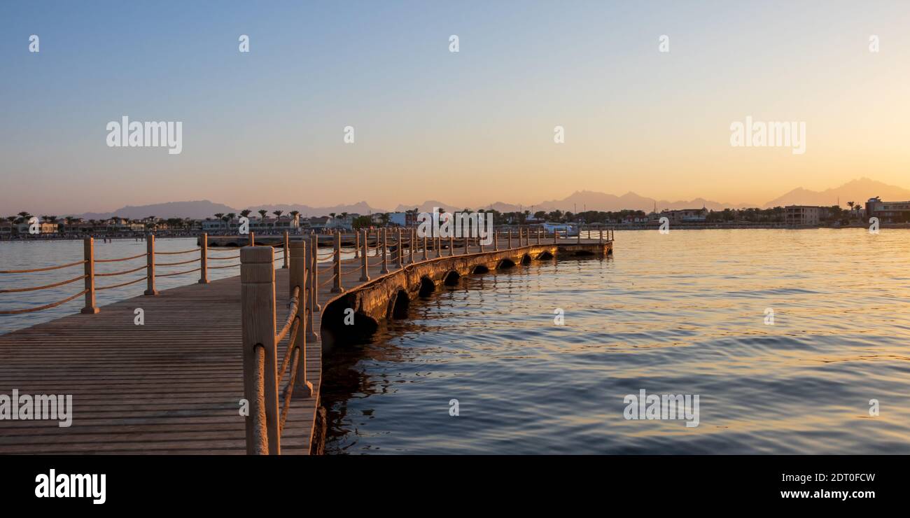 Hurghada, Egypt - September 28 2020: View of the wooden boardwalk over ...