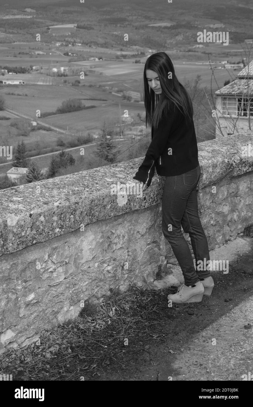 Side View Of Young Woman Standing On Observation Point Stock Photo - Alamy