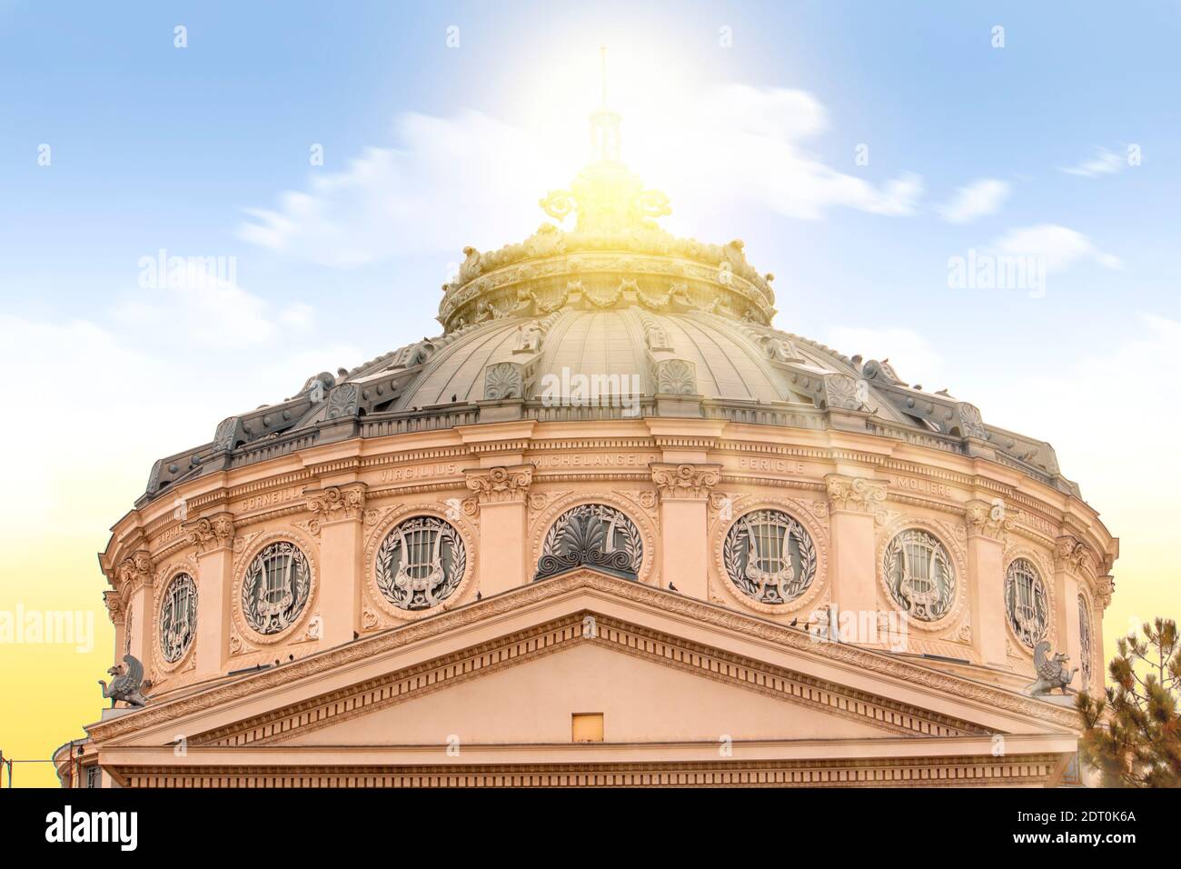 Bucharest, Romania. Romanian athenaeum. Sunset colors with sunrise ...