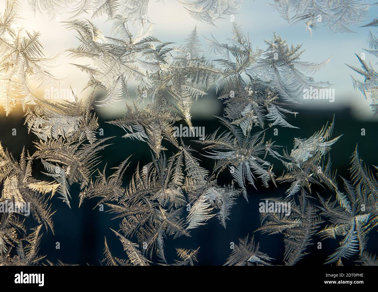 Beautiful natural frosty pattern on winter window. Ice pattern in ...