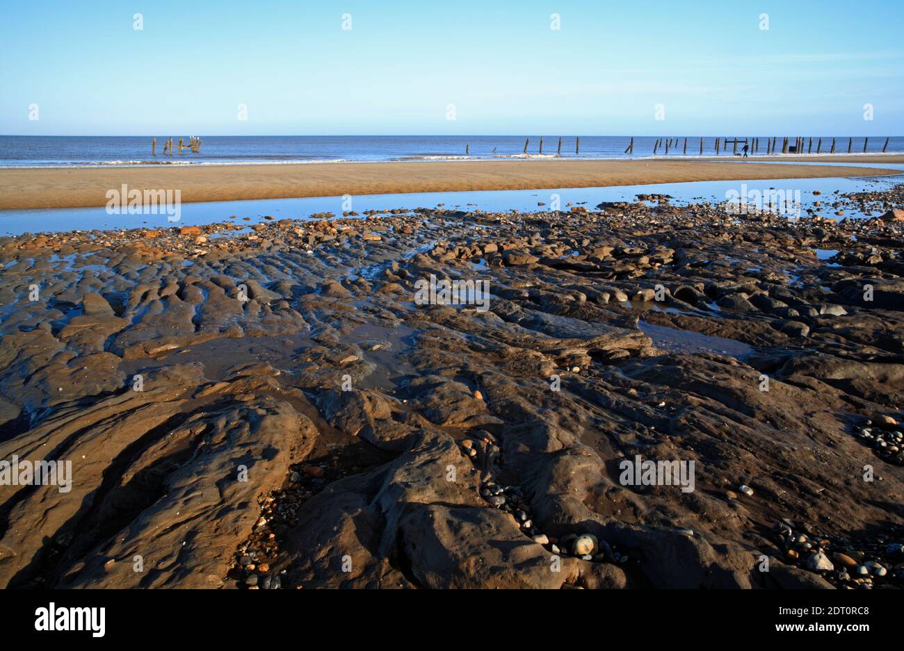 A view of Happisburgh Till revealed on the beach by tidal scour on the ...