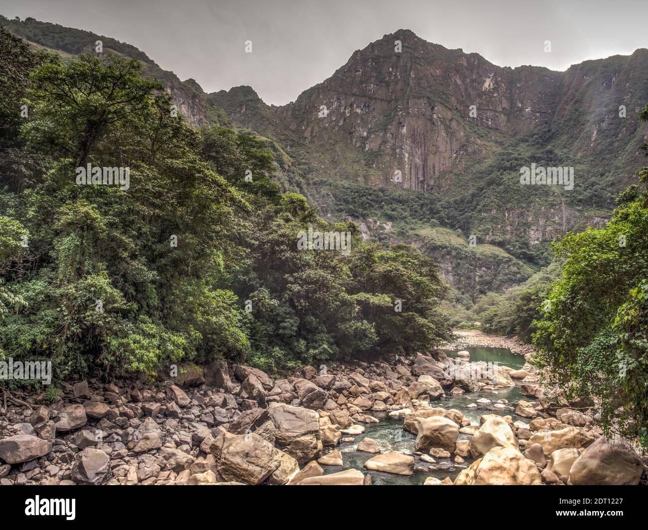 Urubamba River flowing in the Sacred Valley of Inca and view of the ...