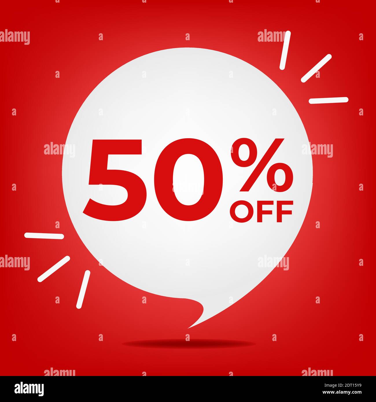 50 percent off. Banner with fifty percent discount. White bubble on a ...