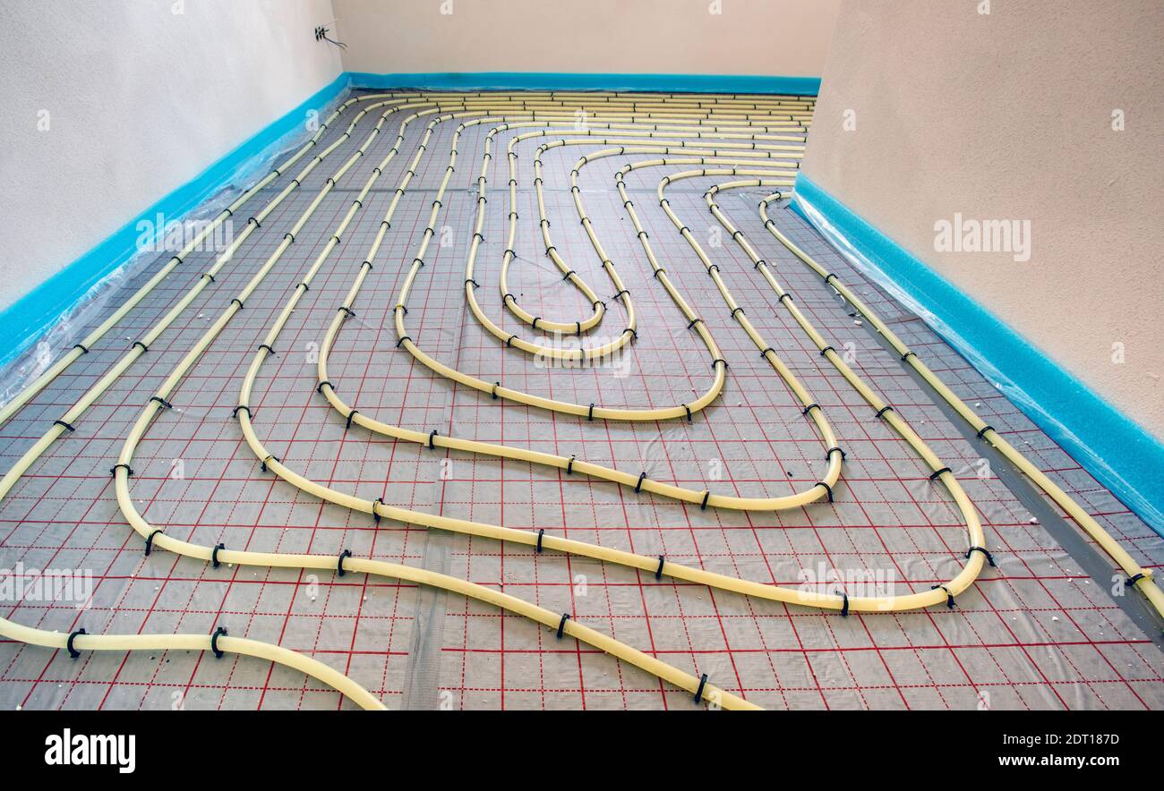 underfloor heating in construction of new residential house Stock Photo ...