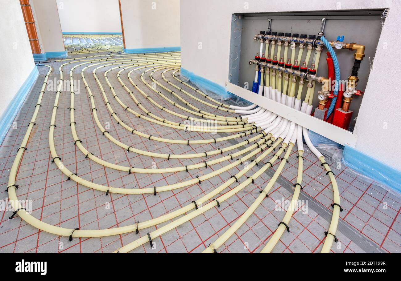 underfloor heating in construction of new residential house Stock Photo ...