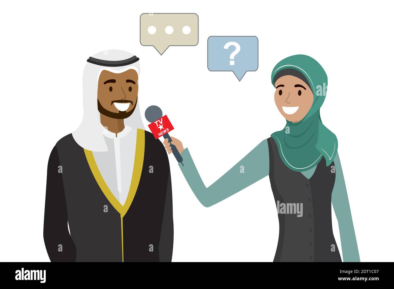 Female television reporter with microphone interviews arabic ...
