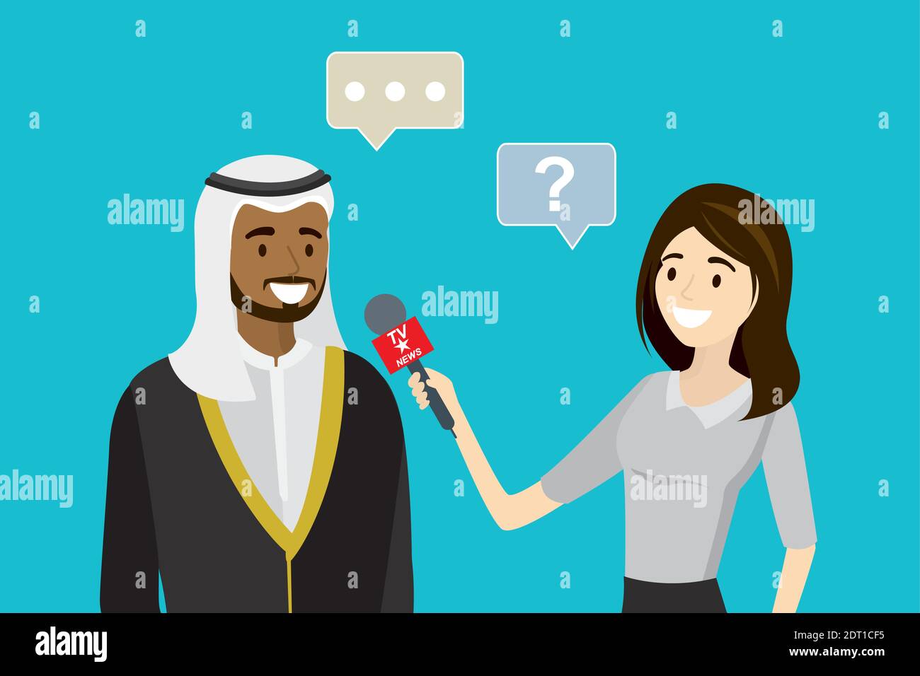 Female television reporter with microphone interviews arabic ...