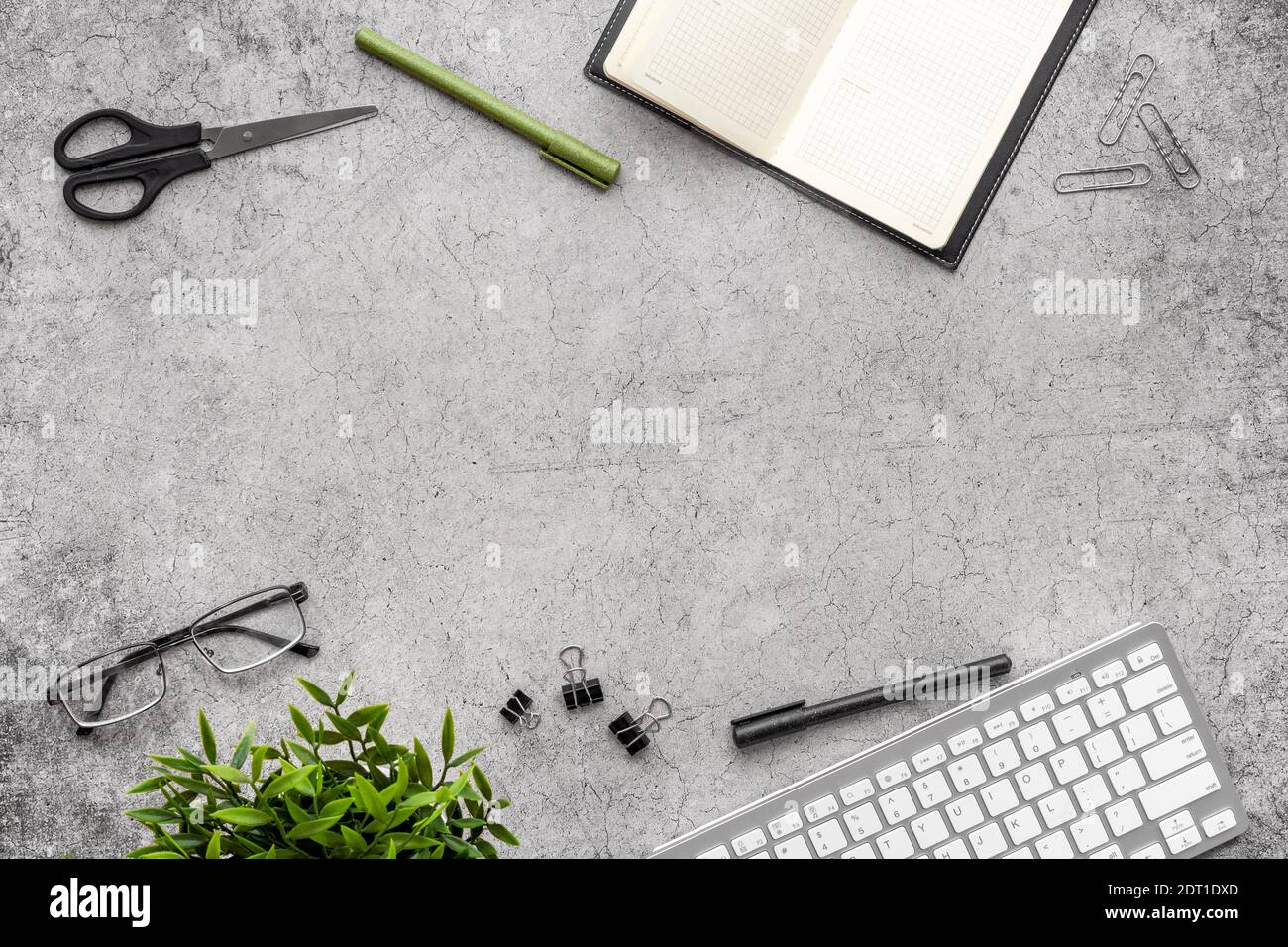 Office workplace flat lay with keyboard wand notebook Stock Photo - Alamy