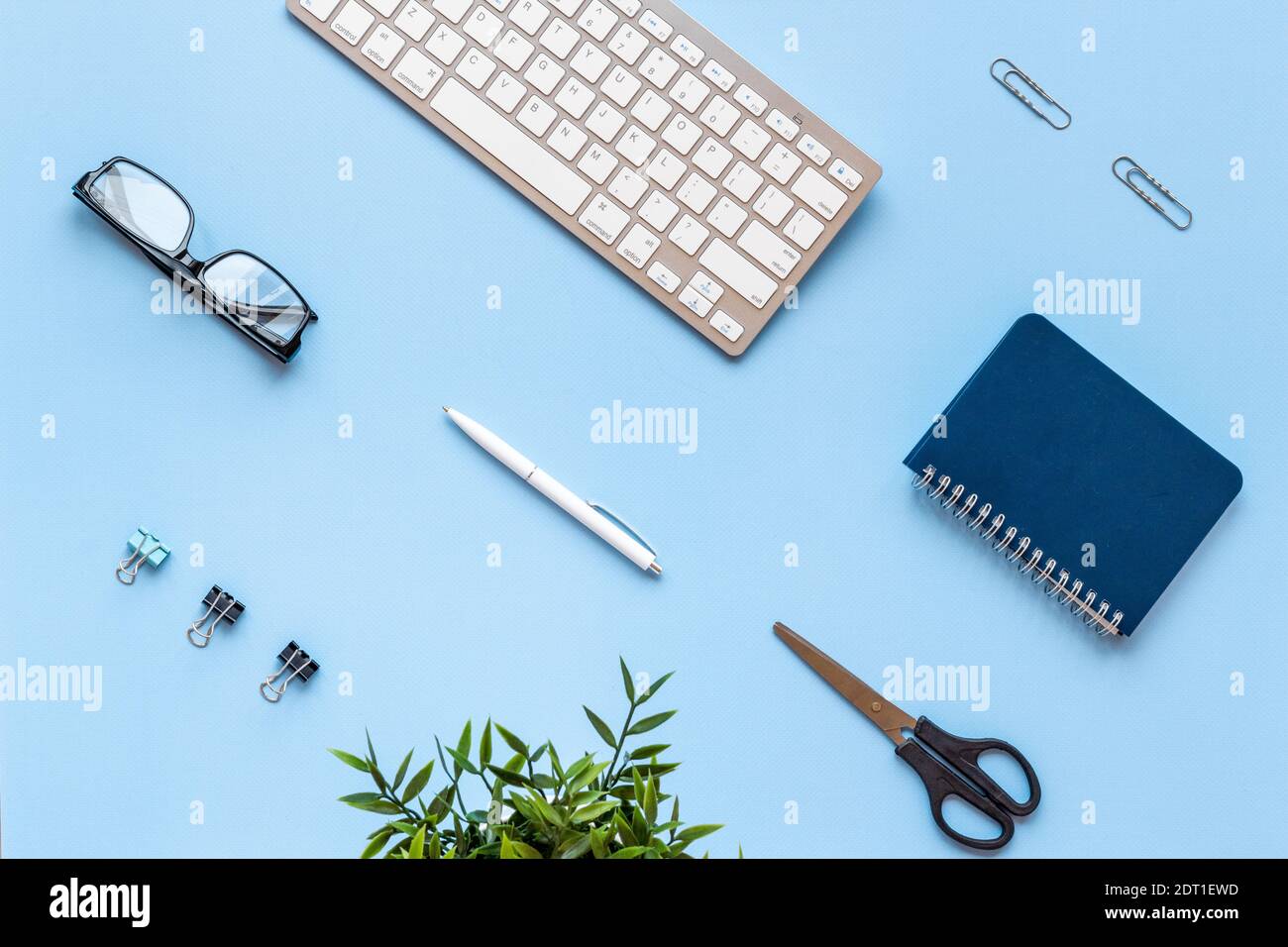 Workplace flat lay with computer and office supplies top view Stock ...