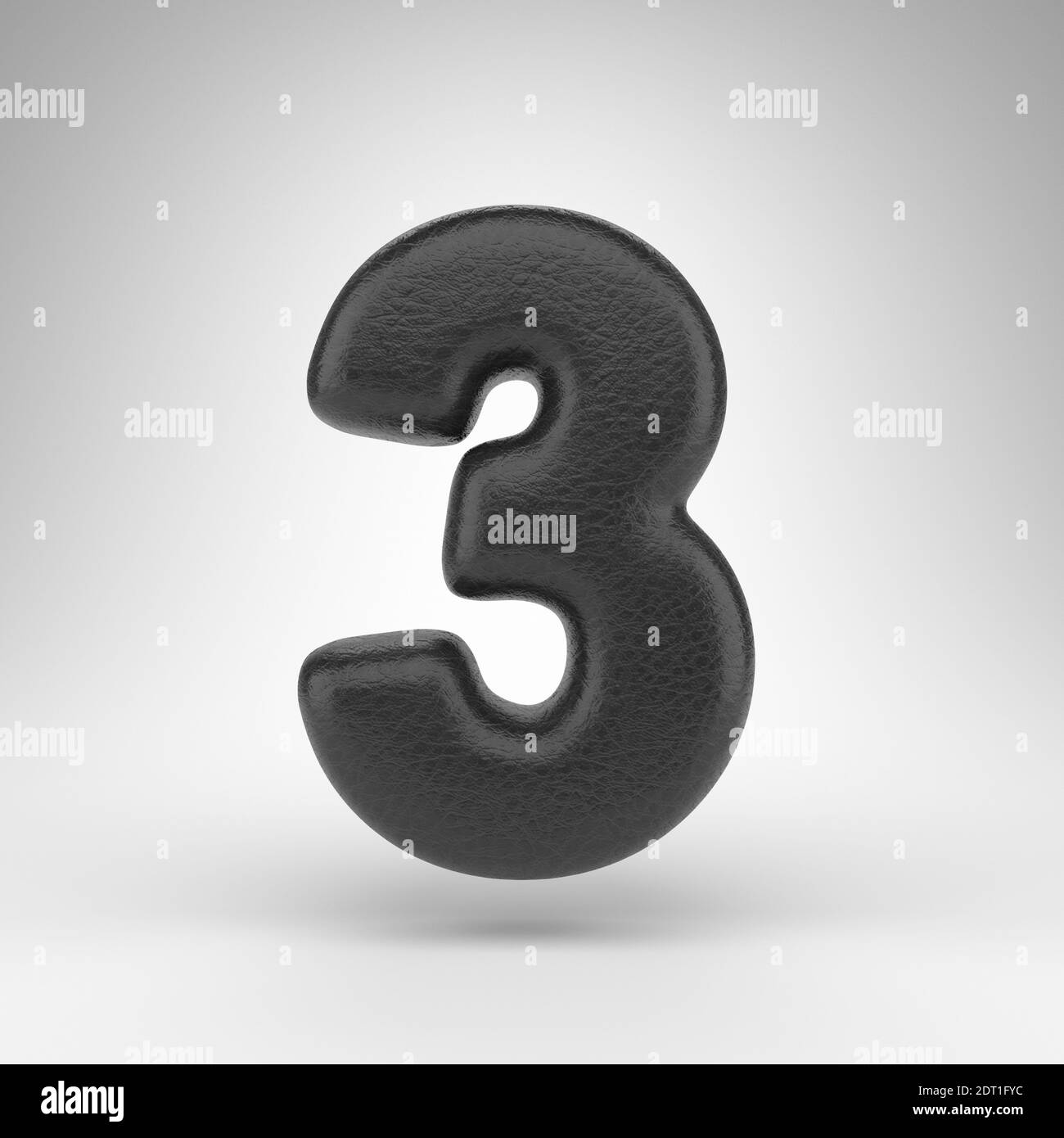 Number 3 on white background. Black leather 3D rendered number with ...