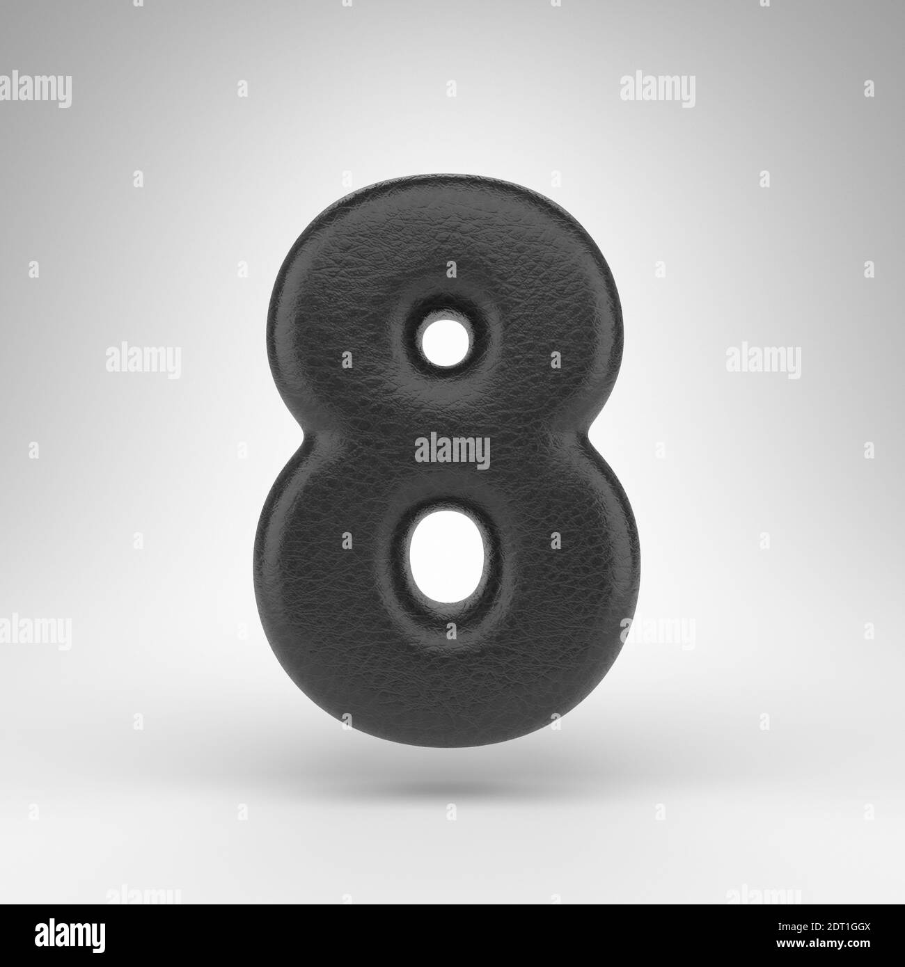 Number 8 on white background. Black leather 3D rendered number with ...