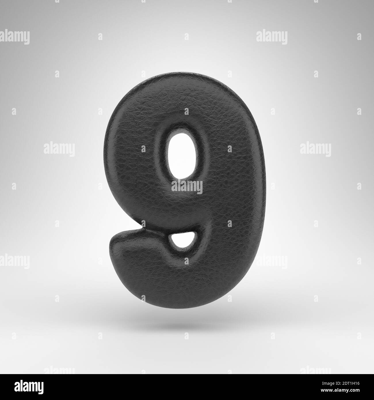 Number 9 on white background. Black leather 3D rendered number with ...
