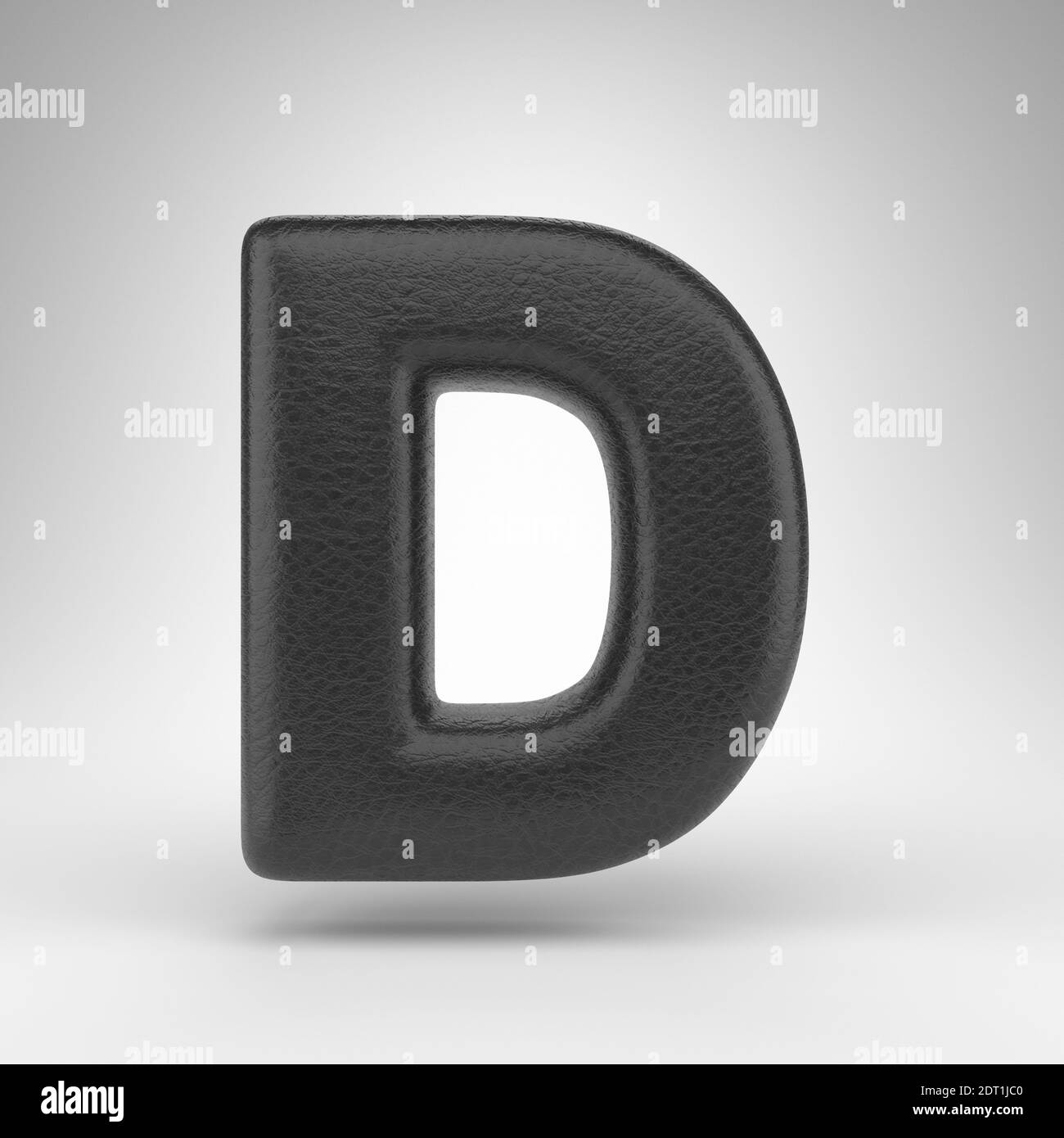 Letter D uppercase on white background. Black leather 3D rendered font ...