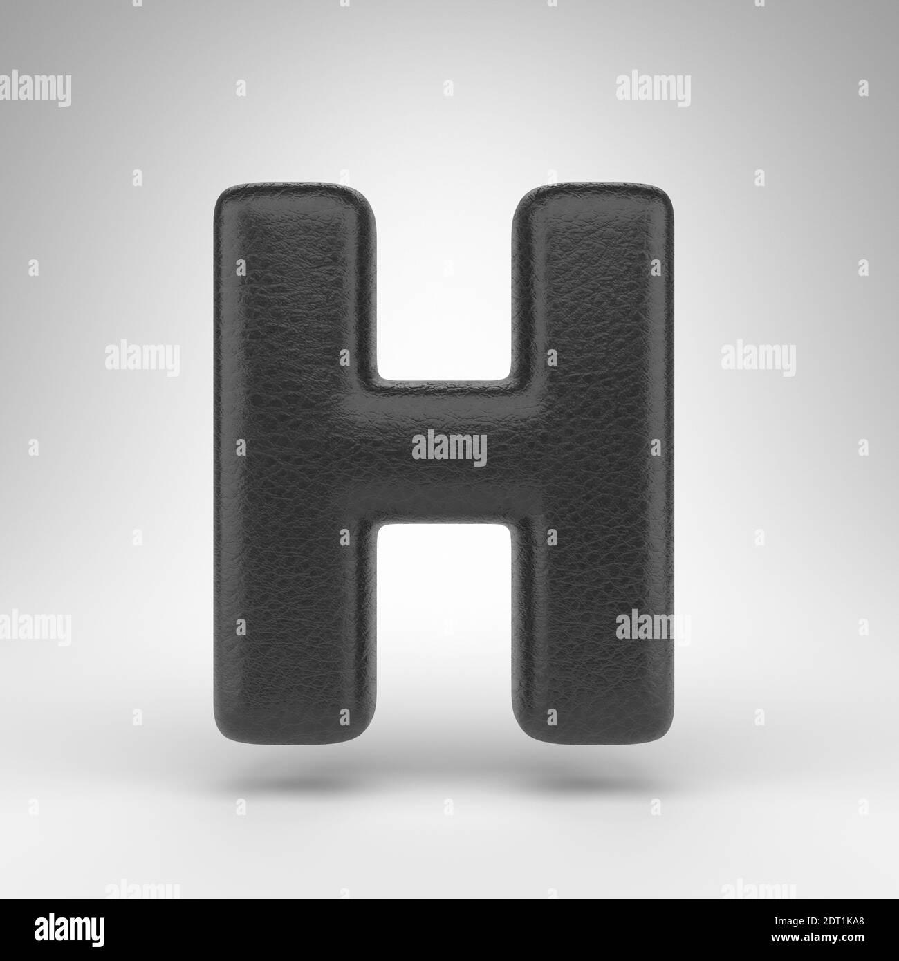 Letter H uppercase on white background. Black leather 3D rendered font ...