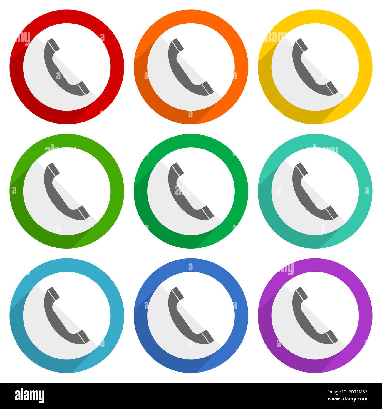 Phone, call, contact vector icons, set of colorful flat design buttons ...