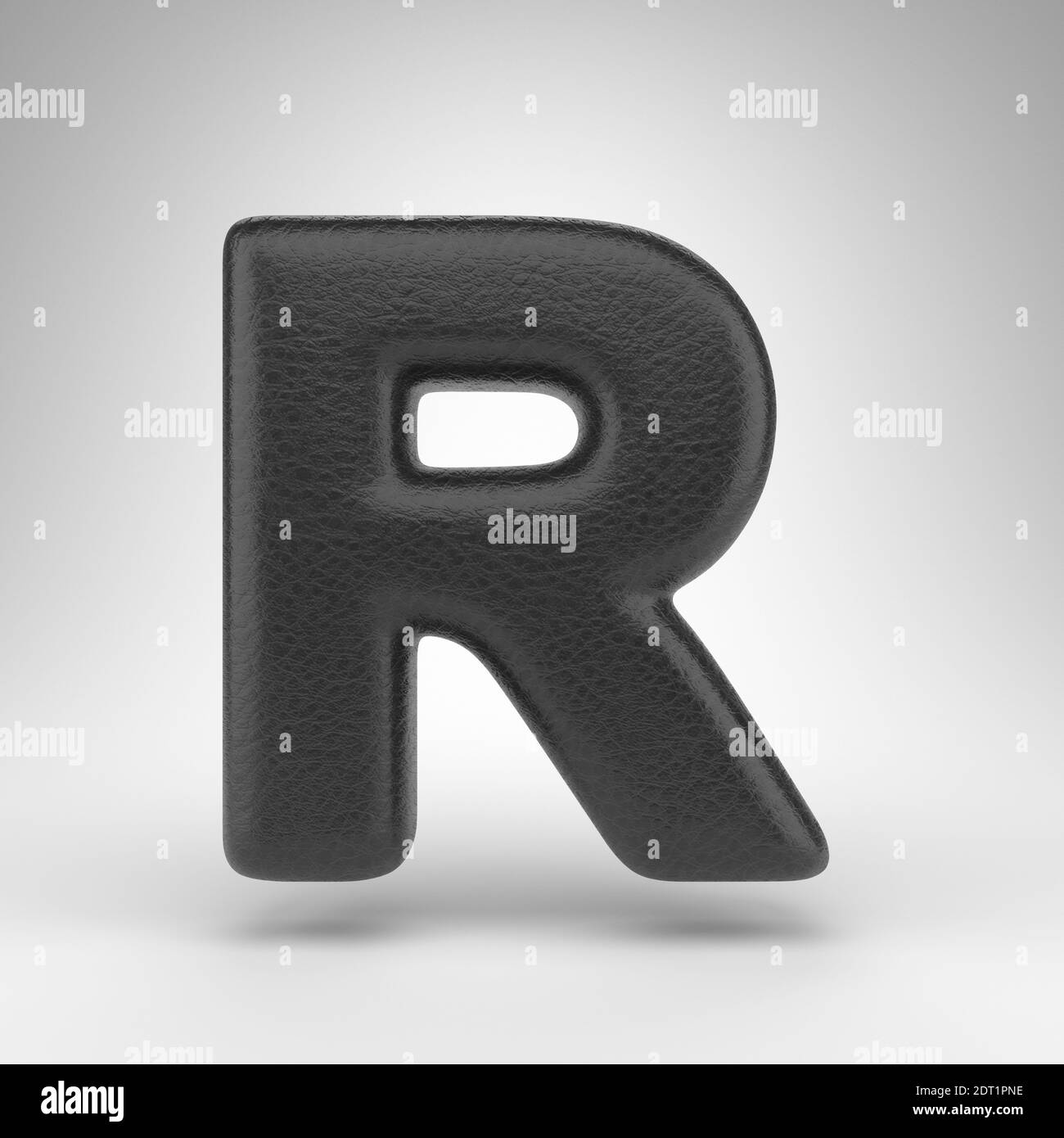 Letter R uppercase on white background. Black leather 3D rendered font ...