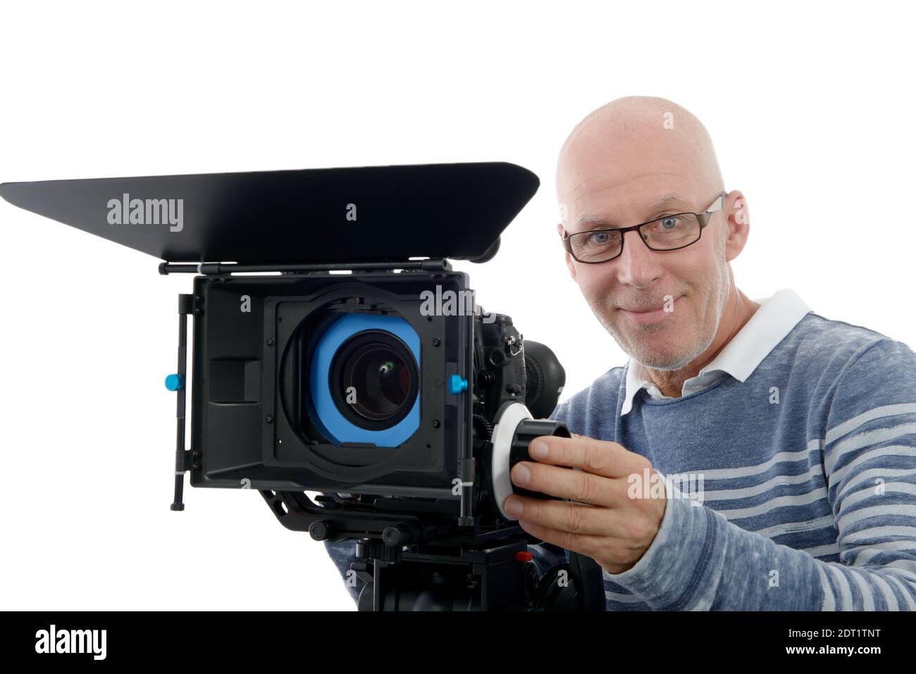 Man Operating Television Camera Against White Background Stock Photo ...