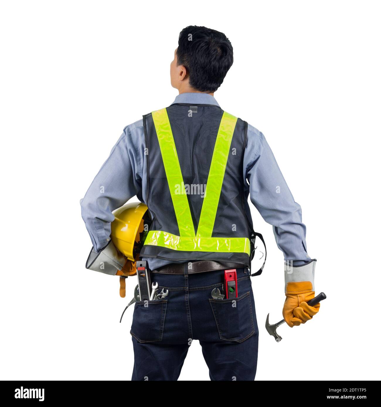 Rear View Of Engineer Standing Against White Background Stock Photo - Alamy