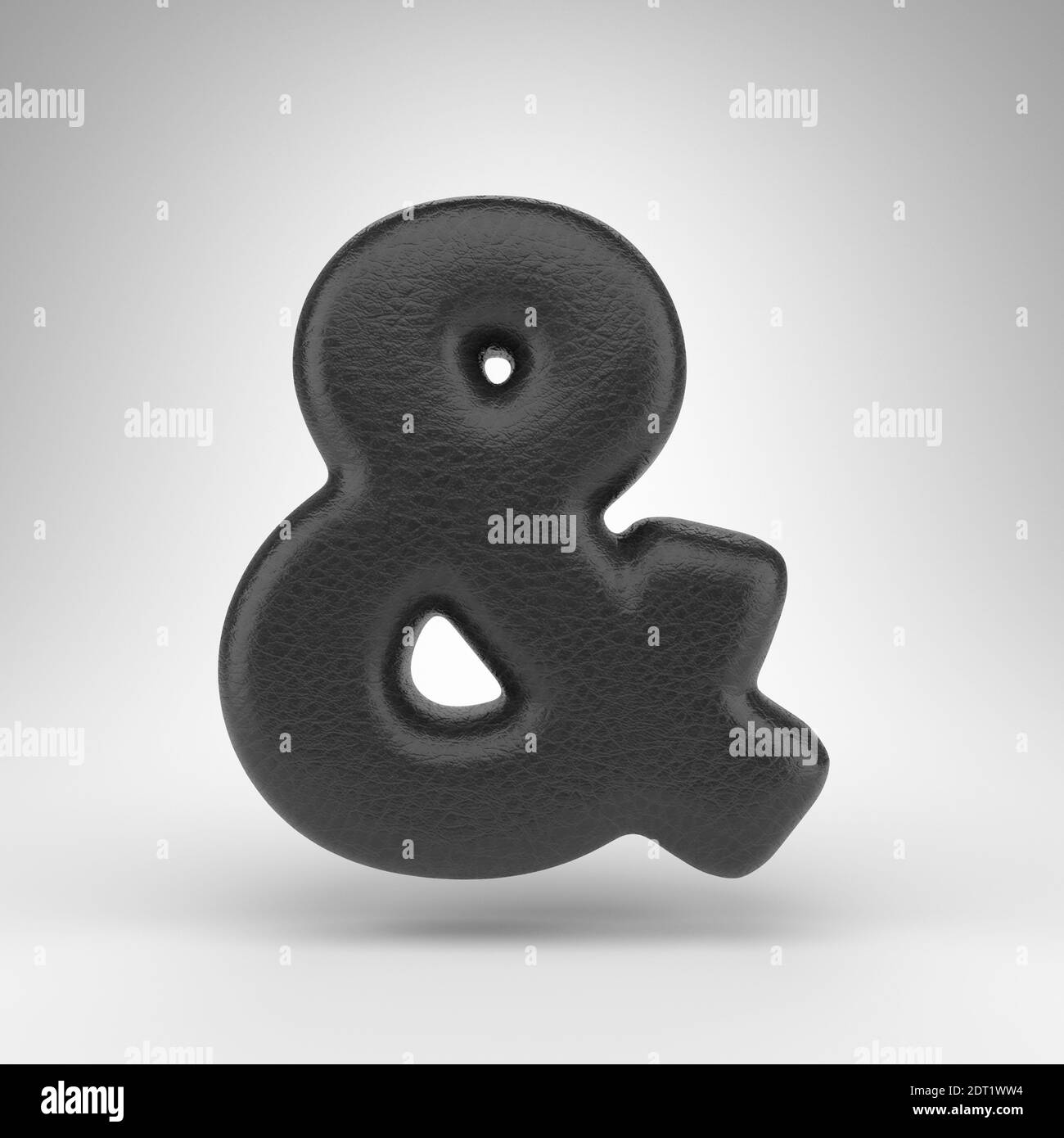 Ampersand symbol on white background. Black leather 3D rendered sign ...
